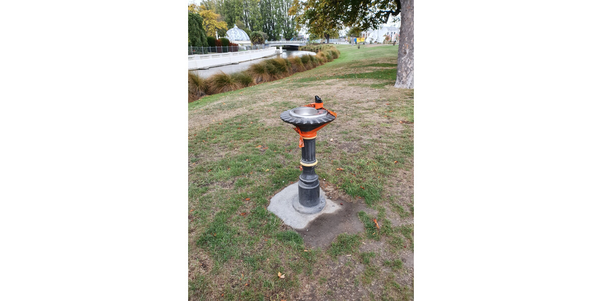 Taped off water fountain by the Avon River | discoverywall.nz