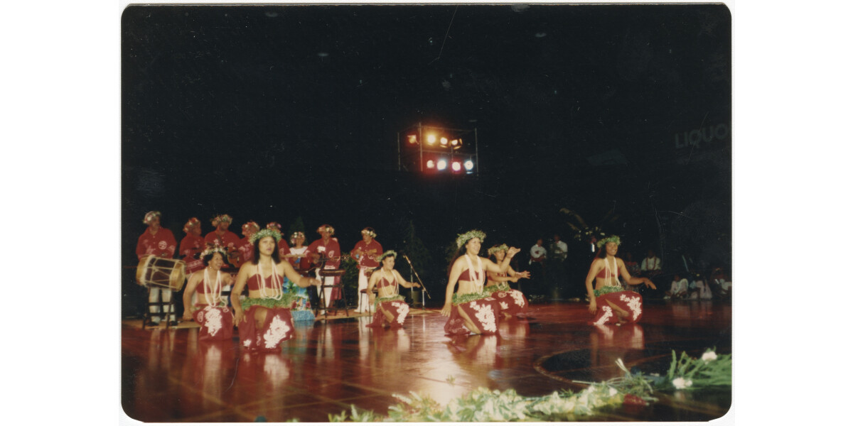 Cook Islands community group dancing at the first South Pacific...