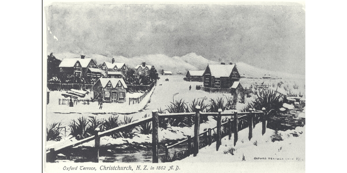 Snow on Oxford Terrace, Christchurch | discoverywall.nz