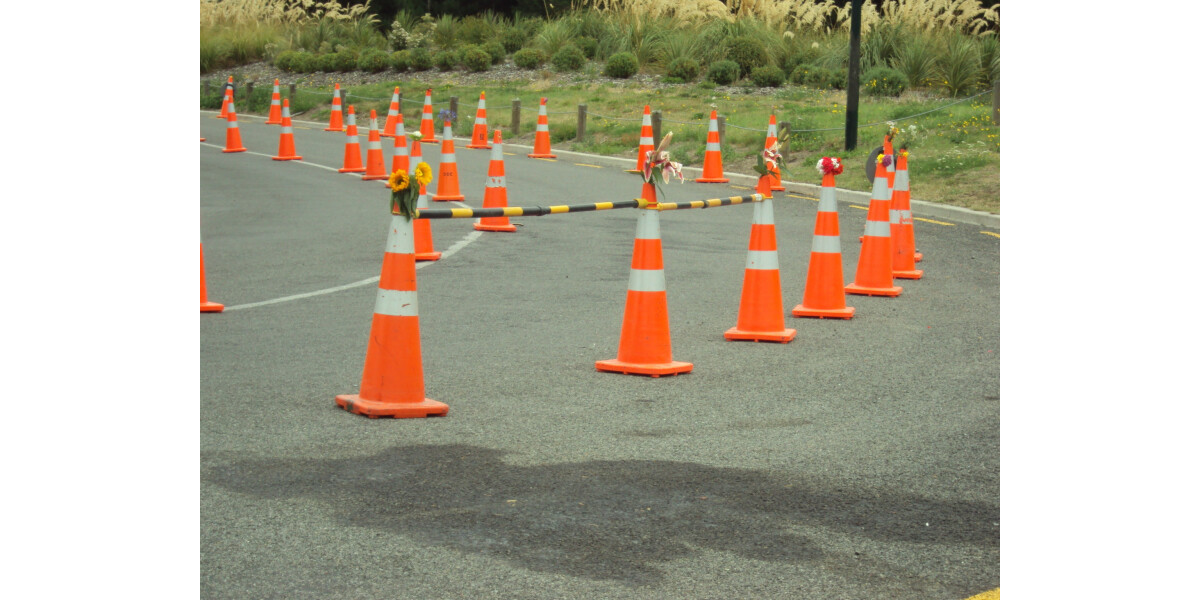 Roadcone tributes in Parklands | discoverywall.nz