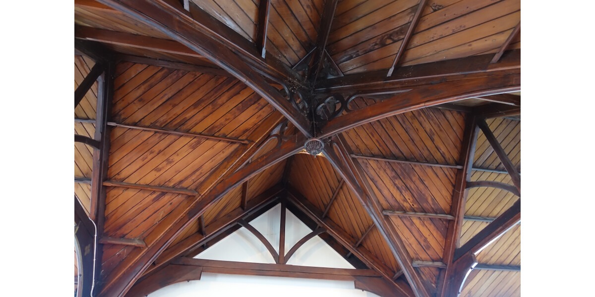 Wooden vaulted ceiling, Linwood Congregational Church