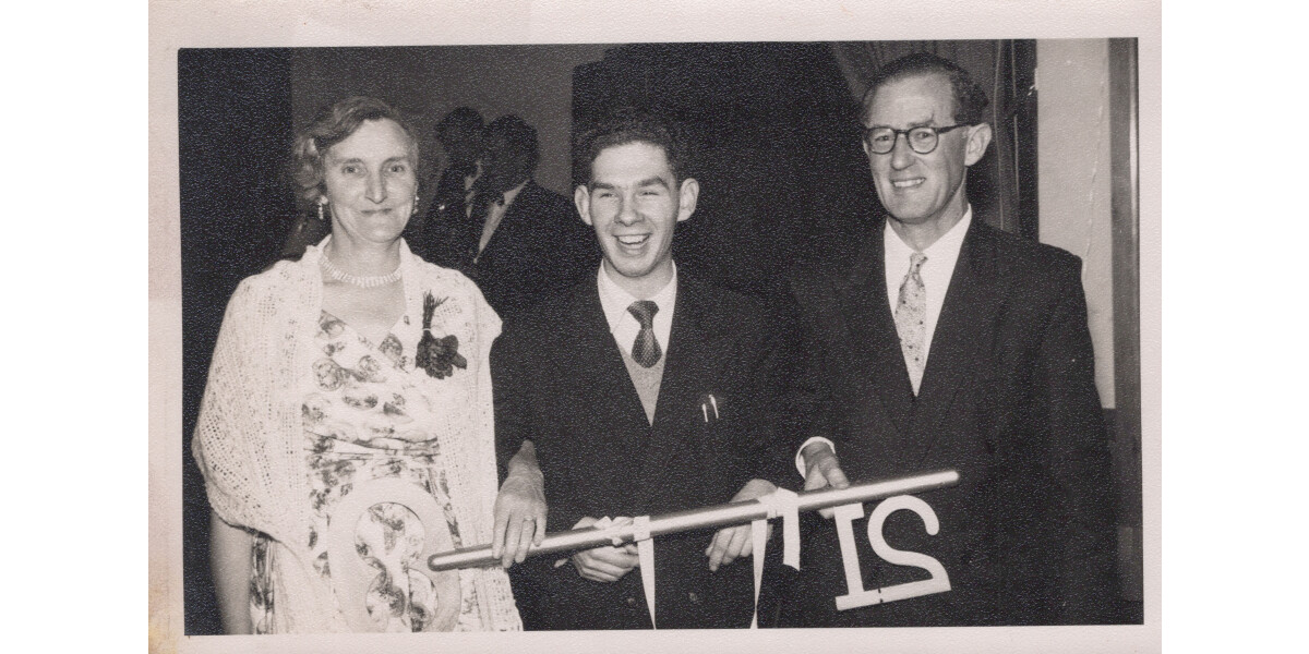 Portrait of James Smyth at his birthday celebration, with a 21st...