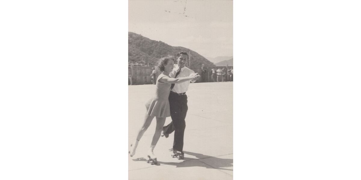 Derek Knowles and Judy Clancy roller skating at Picton