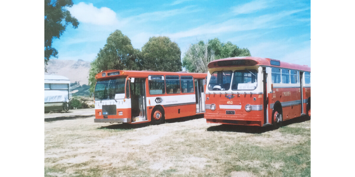 Preserved Christchurch Transport Board buses at Ferrymead