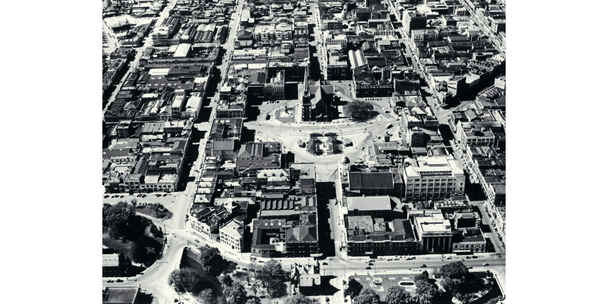 Aerial view of the Cathedral Square and central Christchurch