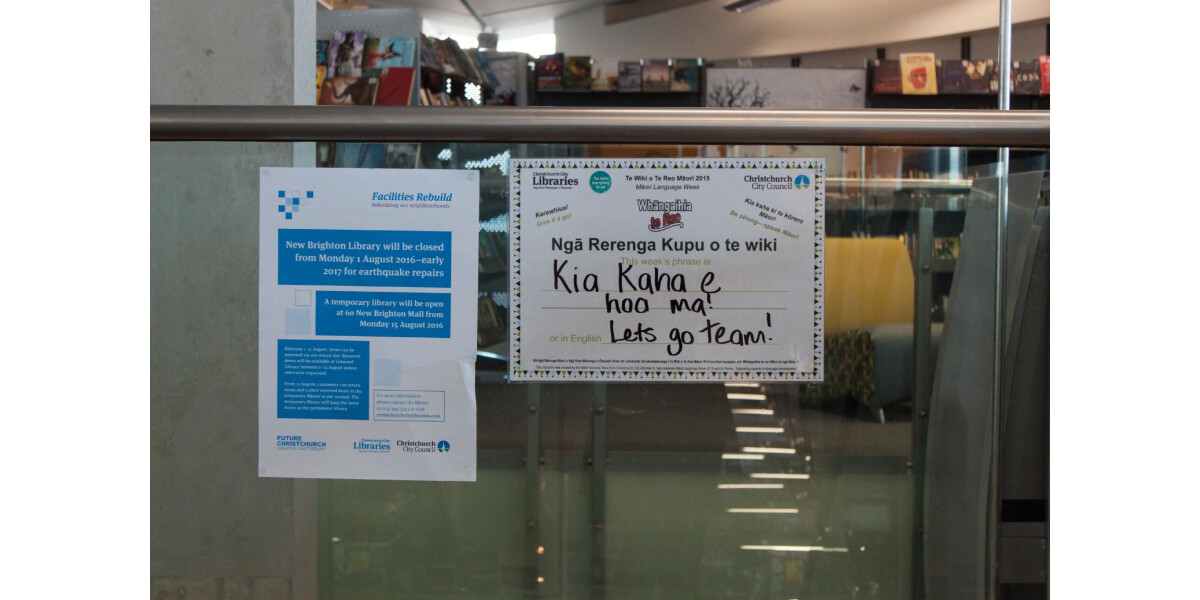 Sign for Maori Language Week at New Brighton Library