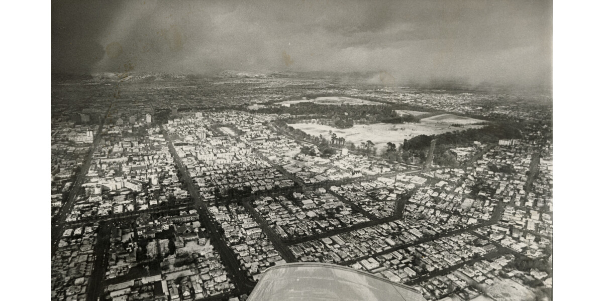 Aerial view of Christchurch snow | discoverywall.nz