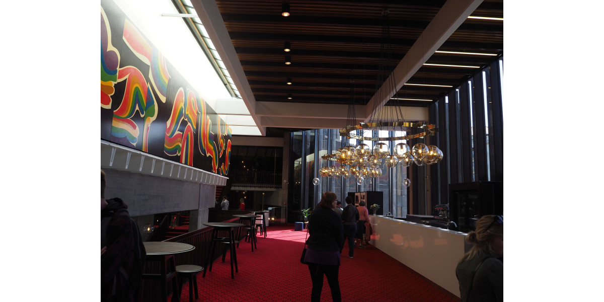 Pat Hanly artwork, lights and bar at Town Hall | discoverywall.nz