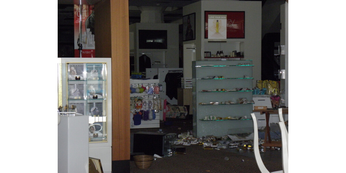 Fallen merchandise inside the Ballantynes Store | discoverywall.nz