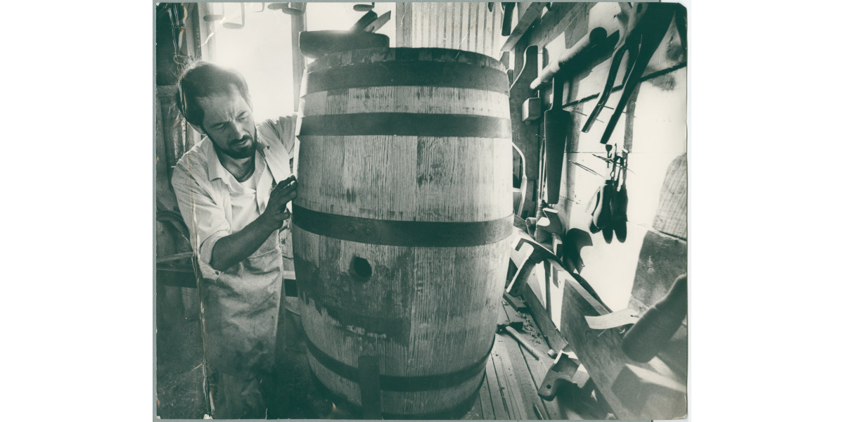 Cooper, David Bain, working on a barrel | discoverywall.nz