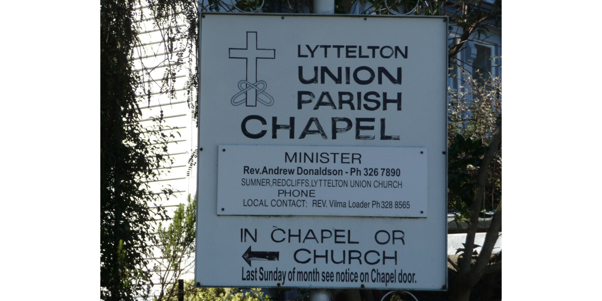 Sign for Lyttelton Union Parish Chapel | discoverywall.nz