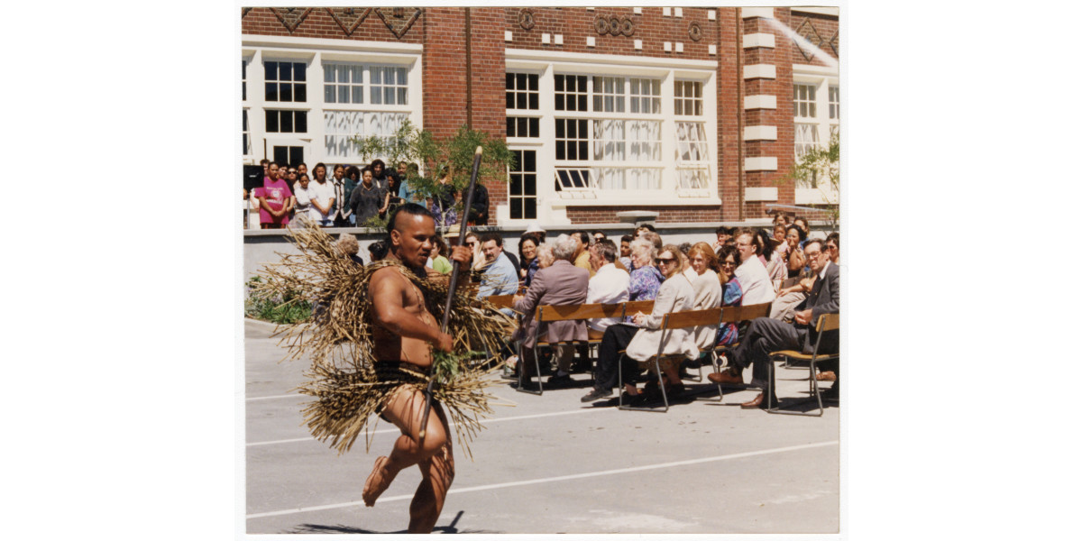 Wero at the opening of the new Hagley High School building