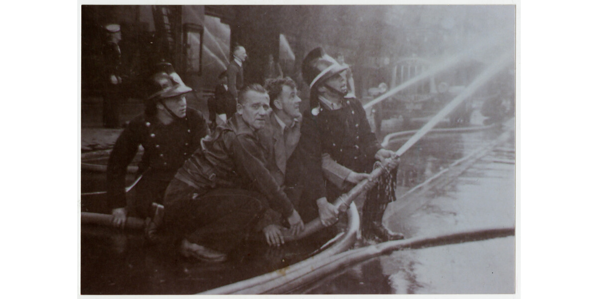 Firemen at Ballantynes Fire 1947 | discoverywall.nz
